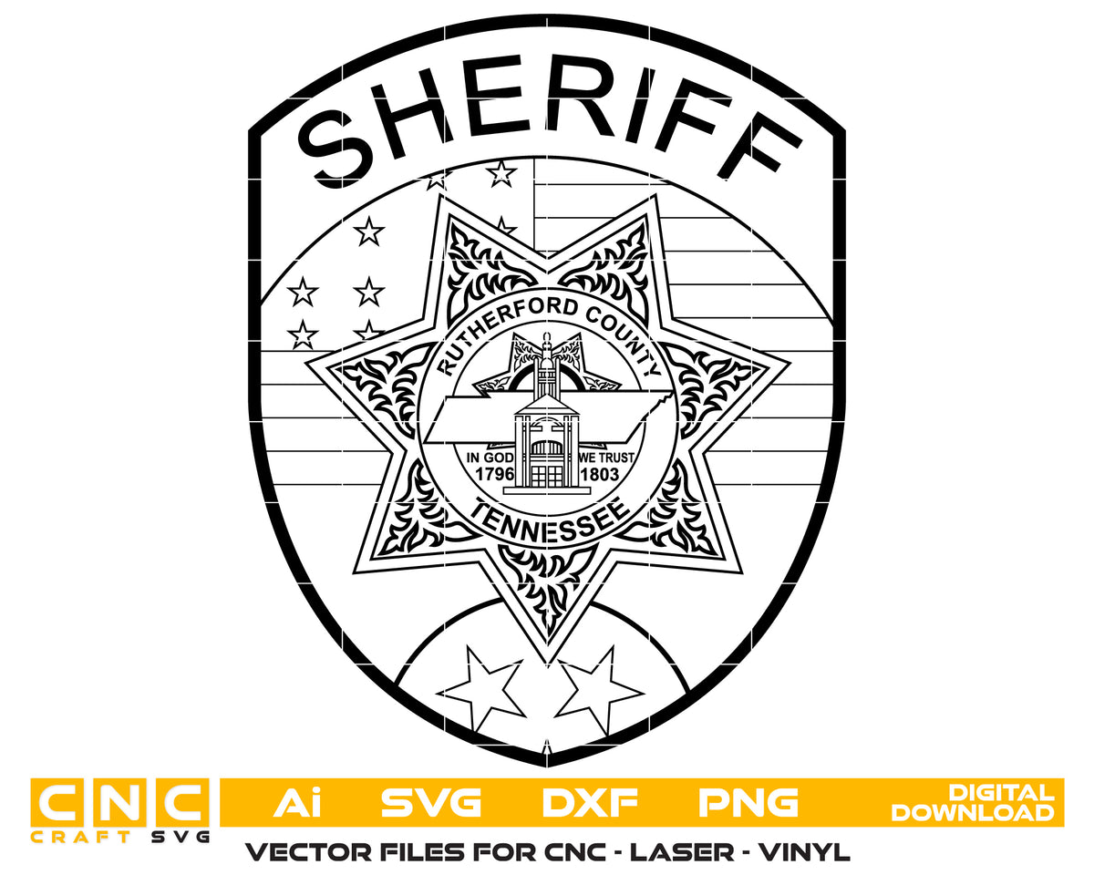 Tennessee Rutherford County Sheriff Badge Vector Art, Ai,SVG, DXF, PNG