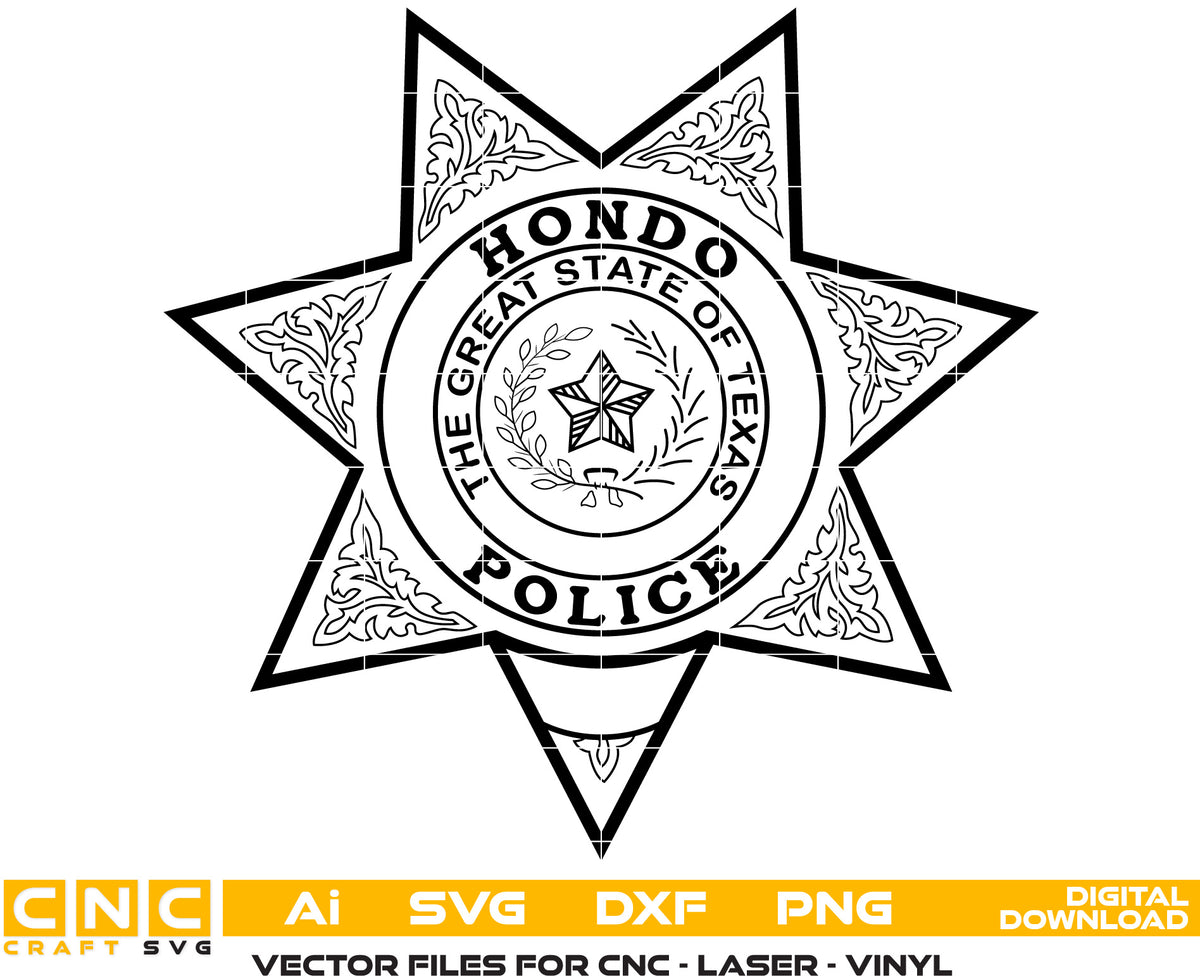 Texas Hondo Police Badge Vector Art, Ai,SVG, DXF, PNG, Digital Files f
