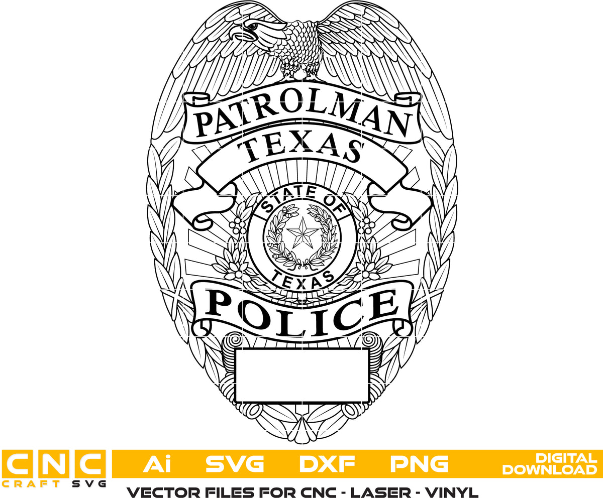 Texas Police Patrolman Badge Vector art Svg/ Dxf/ Jpg/ Png/ and Ai fil