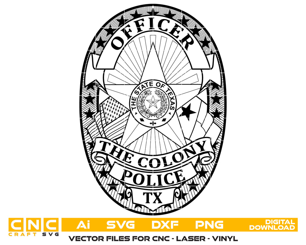 The Colony Police Officer Badge Vector Art, Ai,SVG, DXF, PNG, Digital