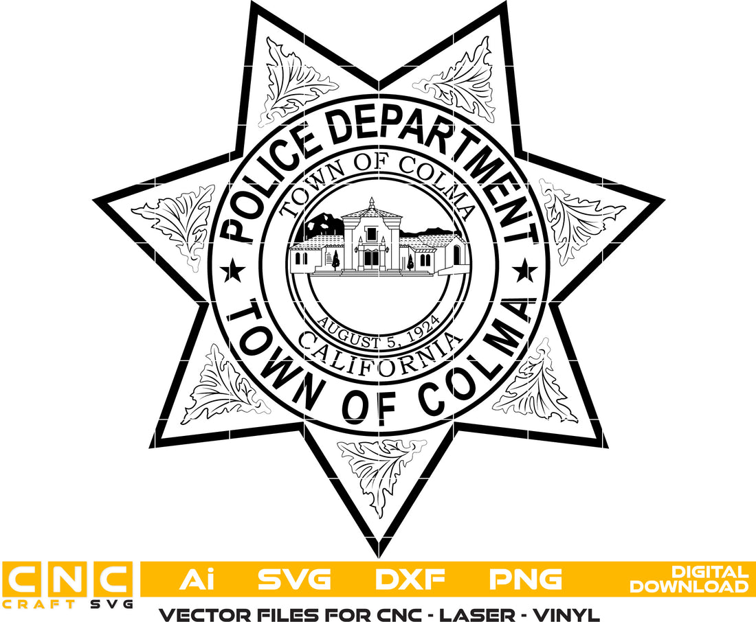 Town of Colma Police Badge, Colma Police Badge Vector art, Police Badg