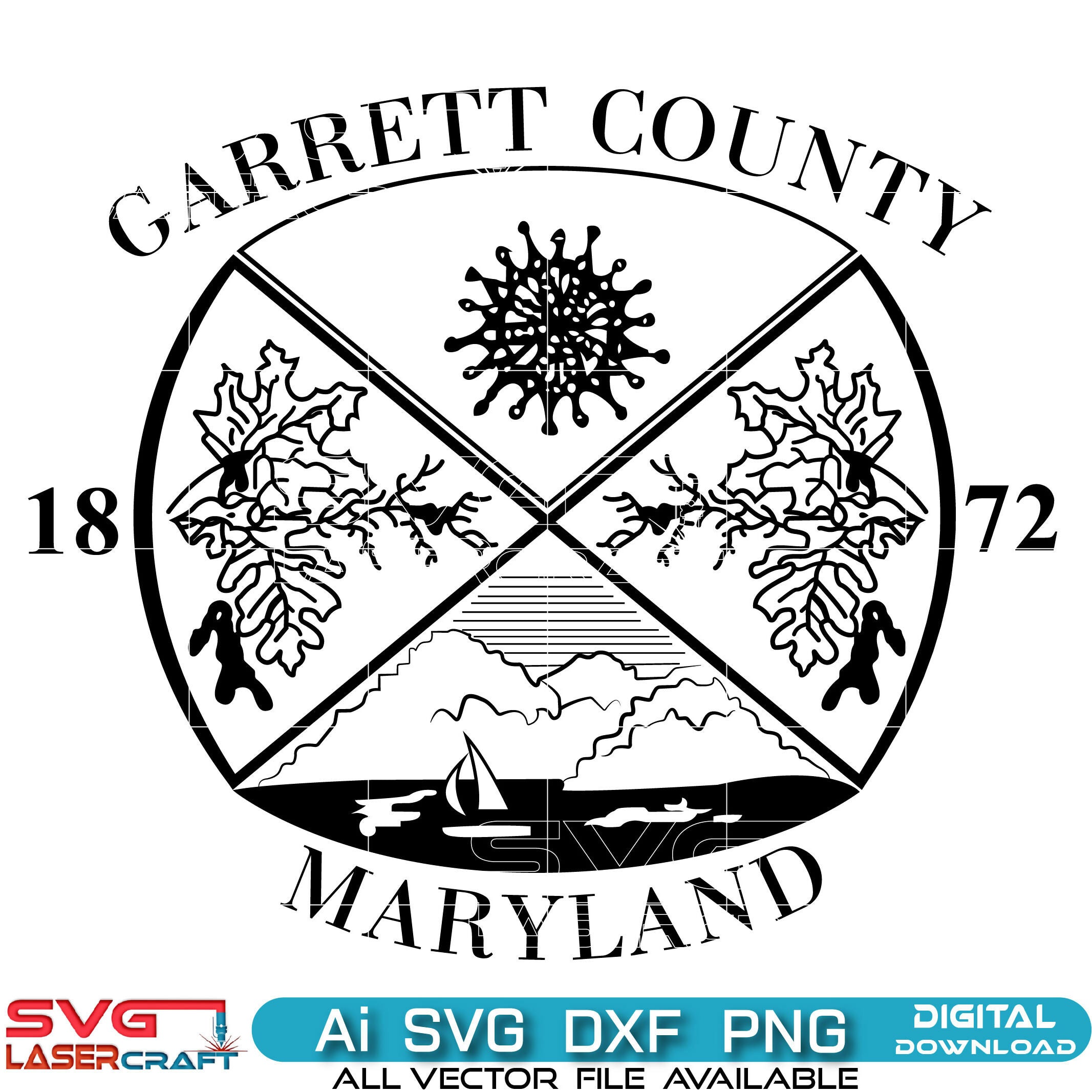 Garrett County Maryland Seal | SVG, AI, DXF, PNG Vector Art Download