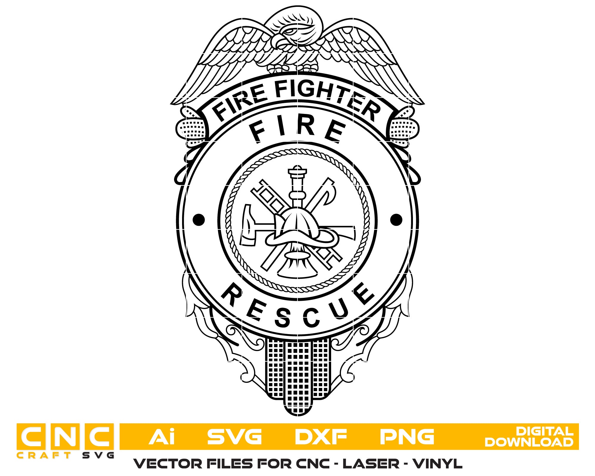 Firefighter Fire Rescue Badge SVG, Fire Department Vector File